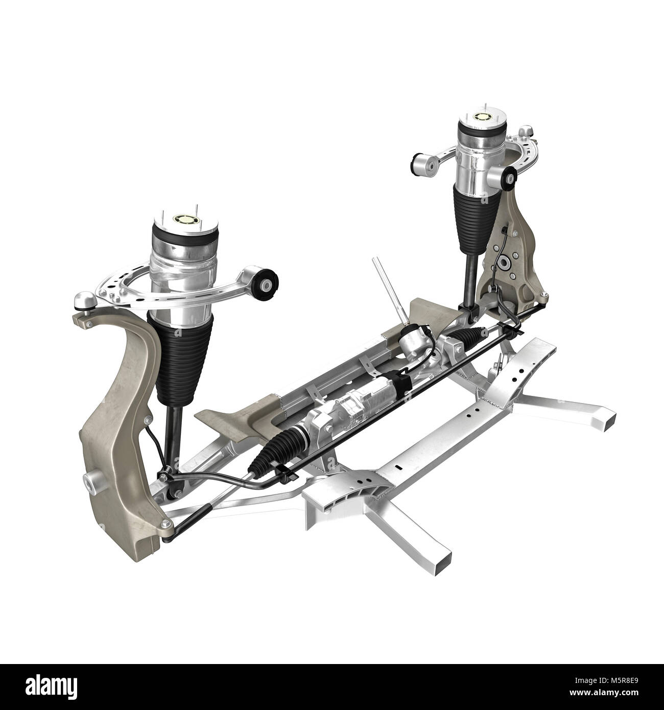 L'essieu avant de voiture électrique isolé sur blanc. 3D illustration ...