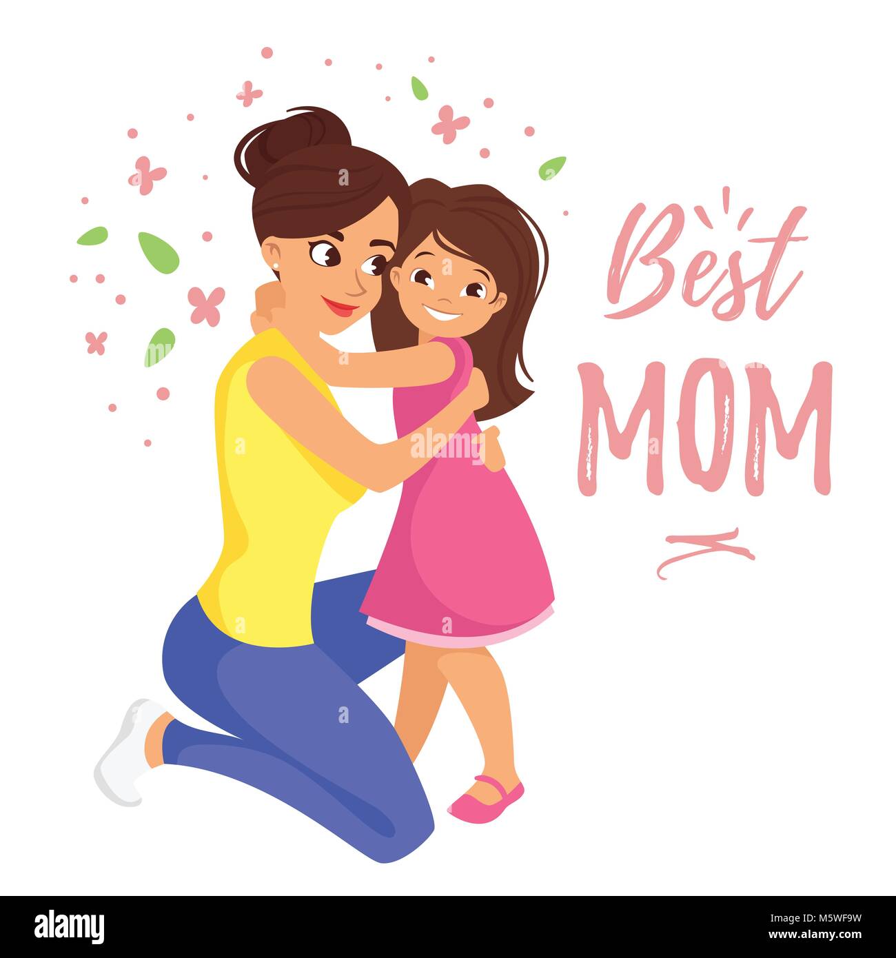 Vector cartoon style illustration de happy mother and daughter. La fête ...