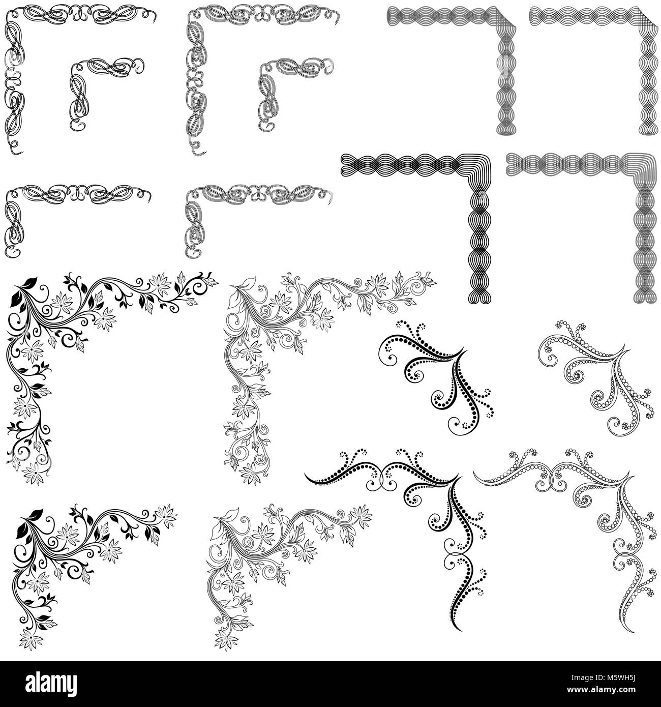 Ensemble d'éléments de design floral d'angle pour les schémas, modèles ...