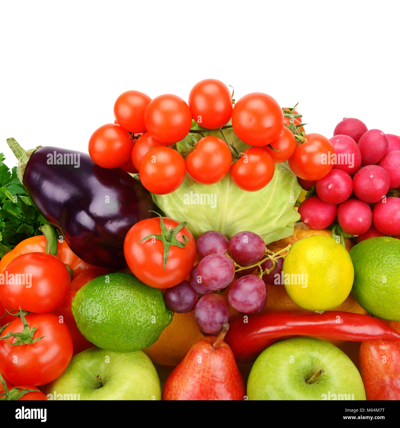 Fruits et légumes frais isolé sur fond blanc Photo Stock - Alamy