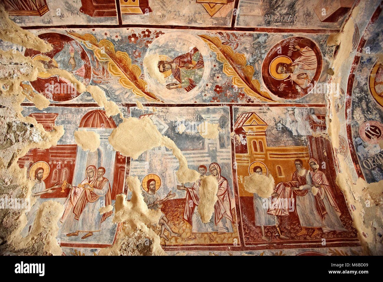 Fresques byzantines de l'église de Saint Nicolas. Mystras , Sparte, le ...