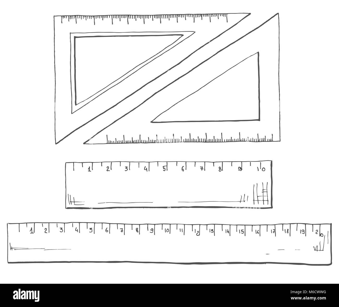 Faites à la main un ensemble de règles et des triangles. Vector ...