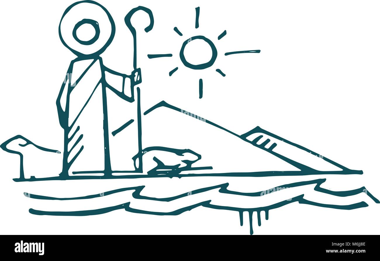 Hand drawn vector illustration ou dessin de Jésus Christ Bon Pasteur ...