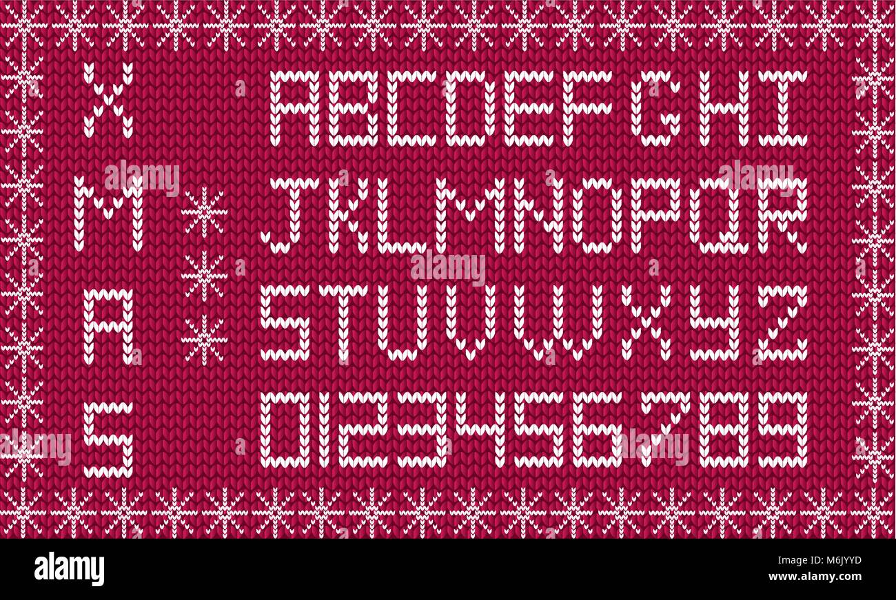 Nouvel an noël tricot ou alphabet encadrées avec des flocons de neige ...