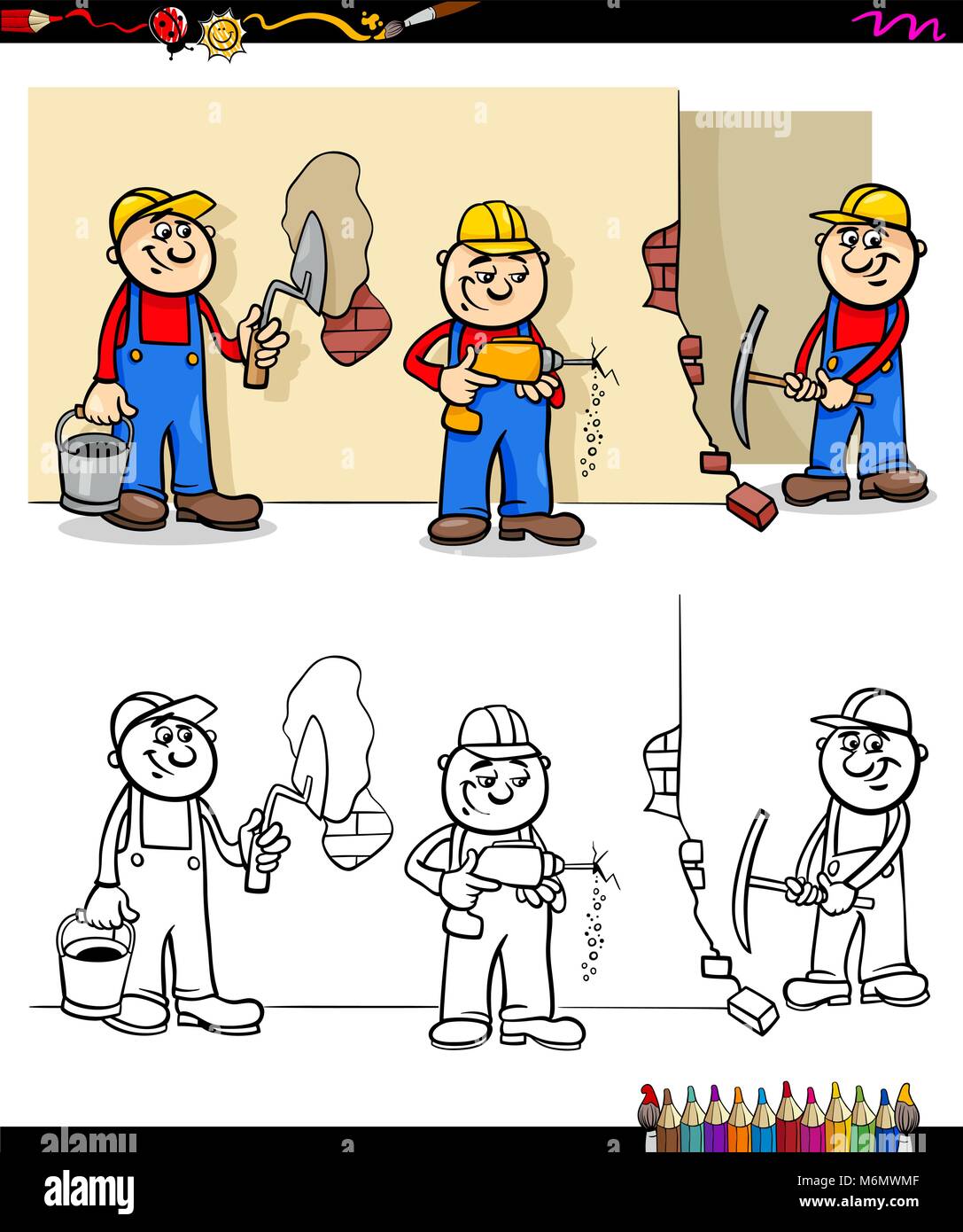 Cartoon Illustration des travailleurs manuels ou des constructeurs au ...
