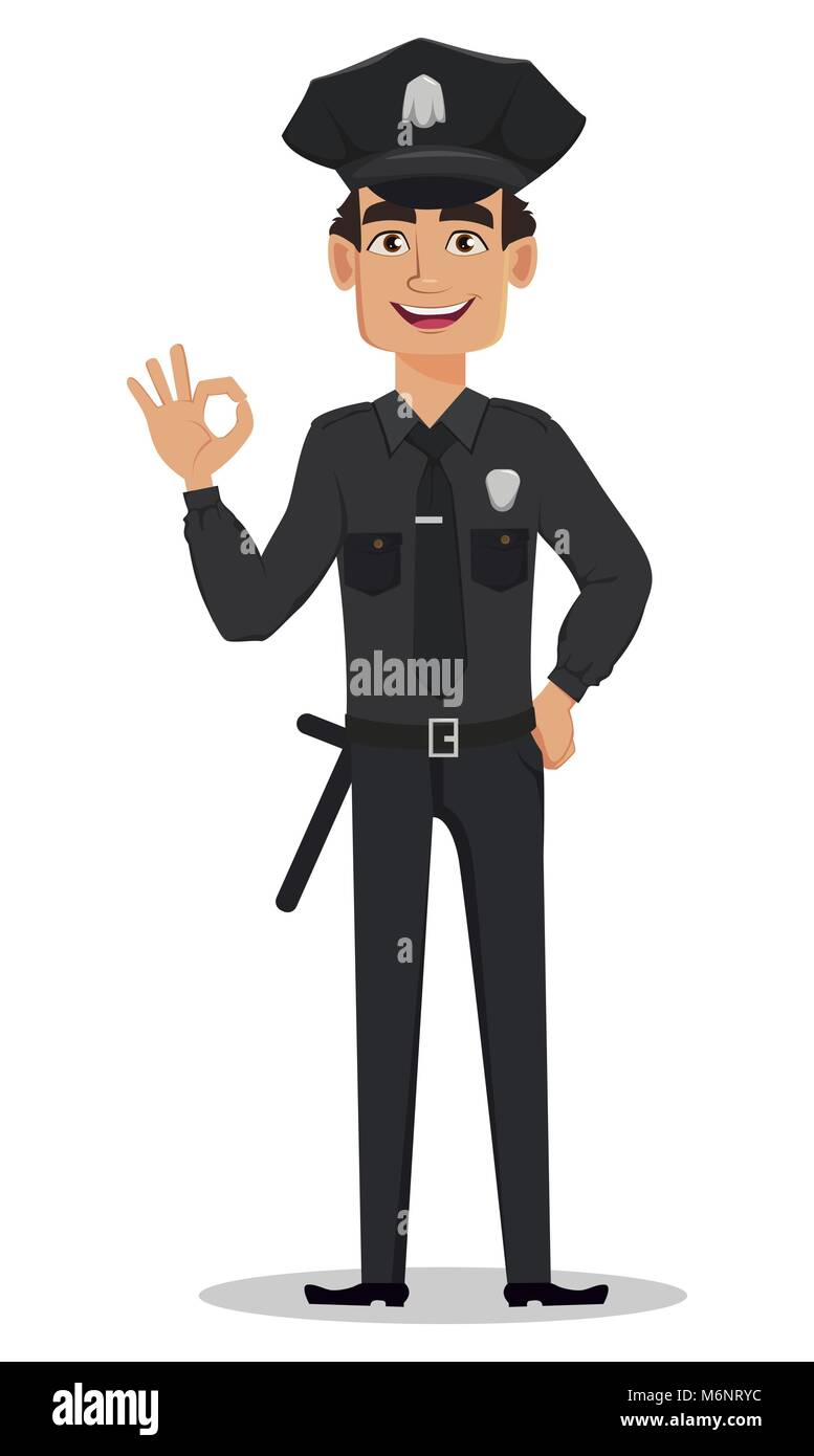 Agent de police, policier montrant ok signe. Smiling personnage de CDP ...