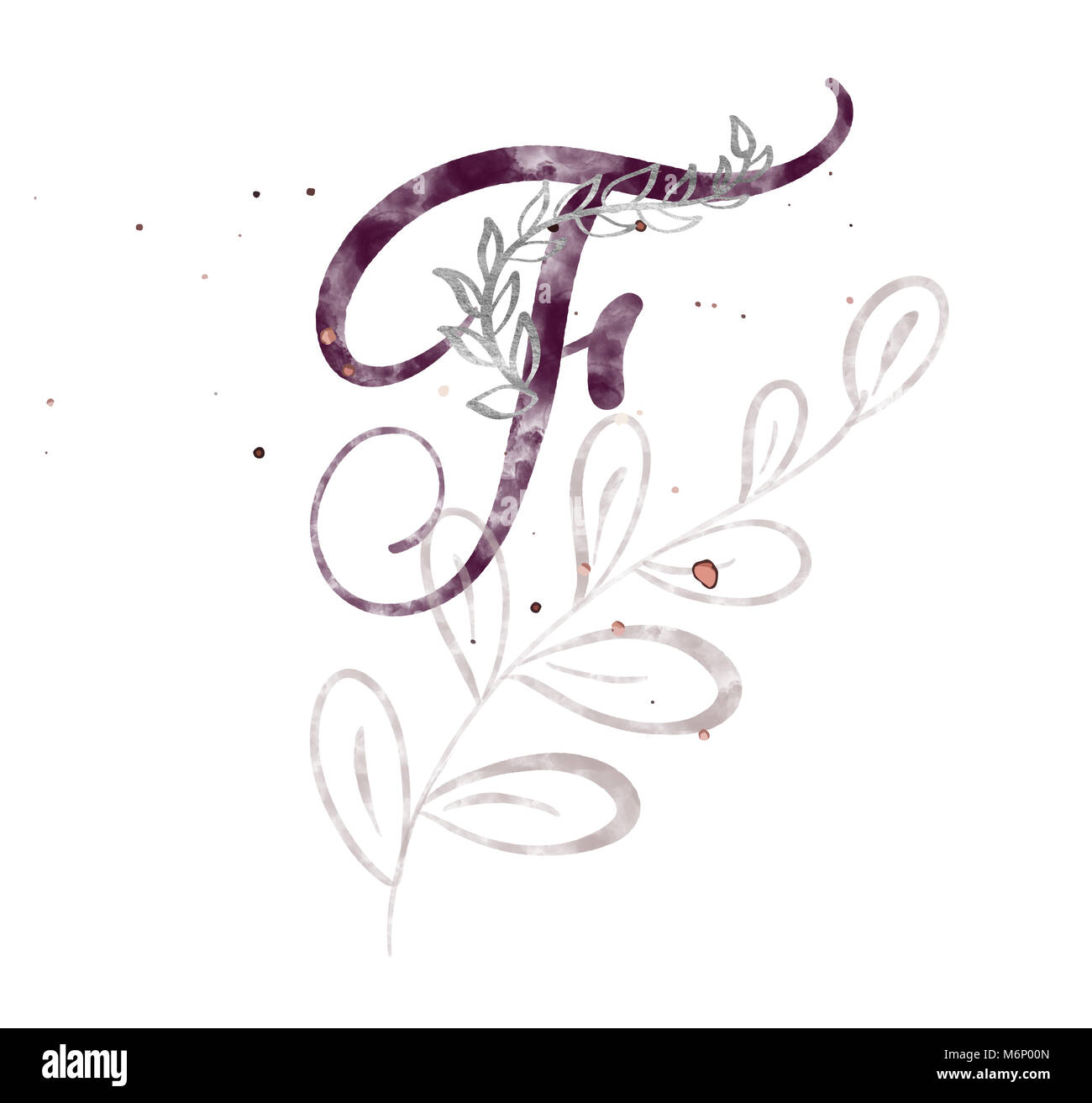 La calligraphie à la main lettre F. aquarelle Script. Lettres isolées ...