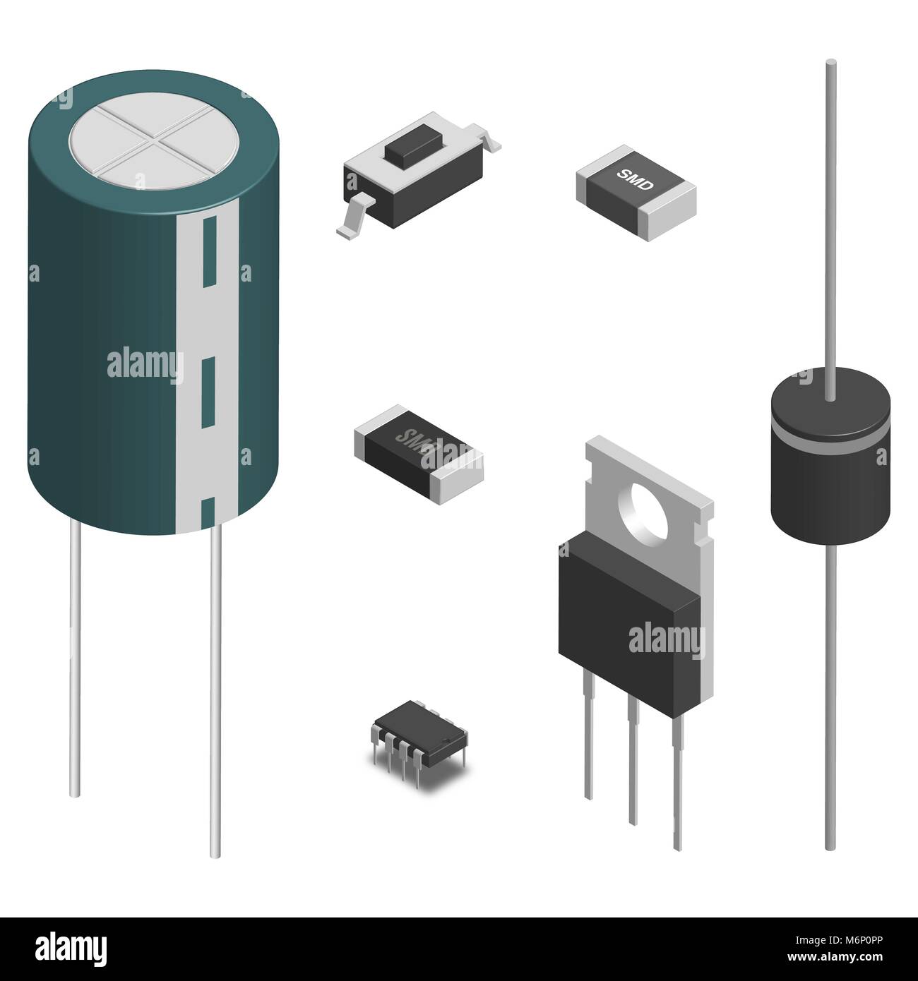 Ensemble de composants électroniques actifs et passifs isolé sur fond ... Ensemble de composants électroniques actifs et passifs isolé sur fond ...