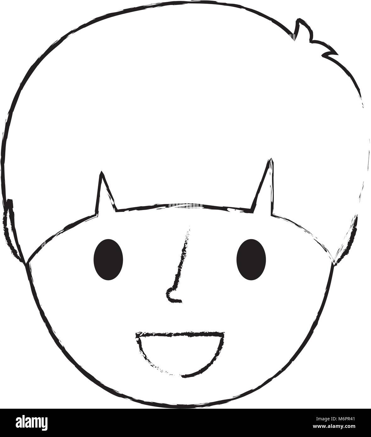 Visage jeune boy smiling cartoon character vector illustration croquis ...