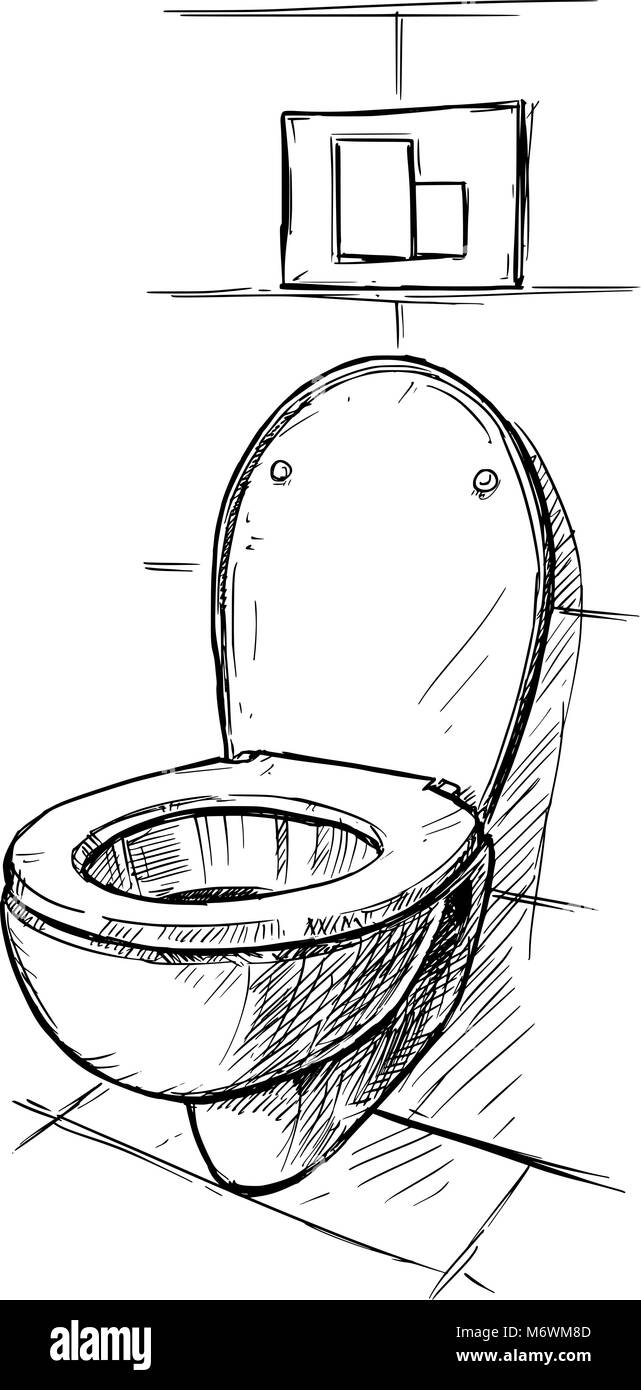 Vector Dessin à la main de la cuvette des toilettes dans la salle de ...
