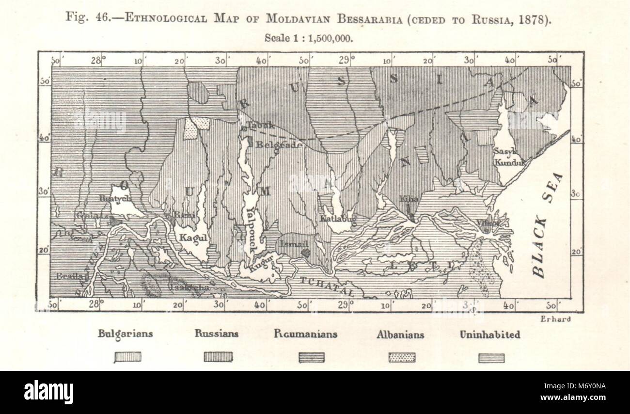 Carte ethnographique de la Bessarabie moldave. Russie Ukraine Moldova ...