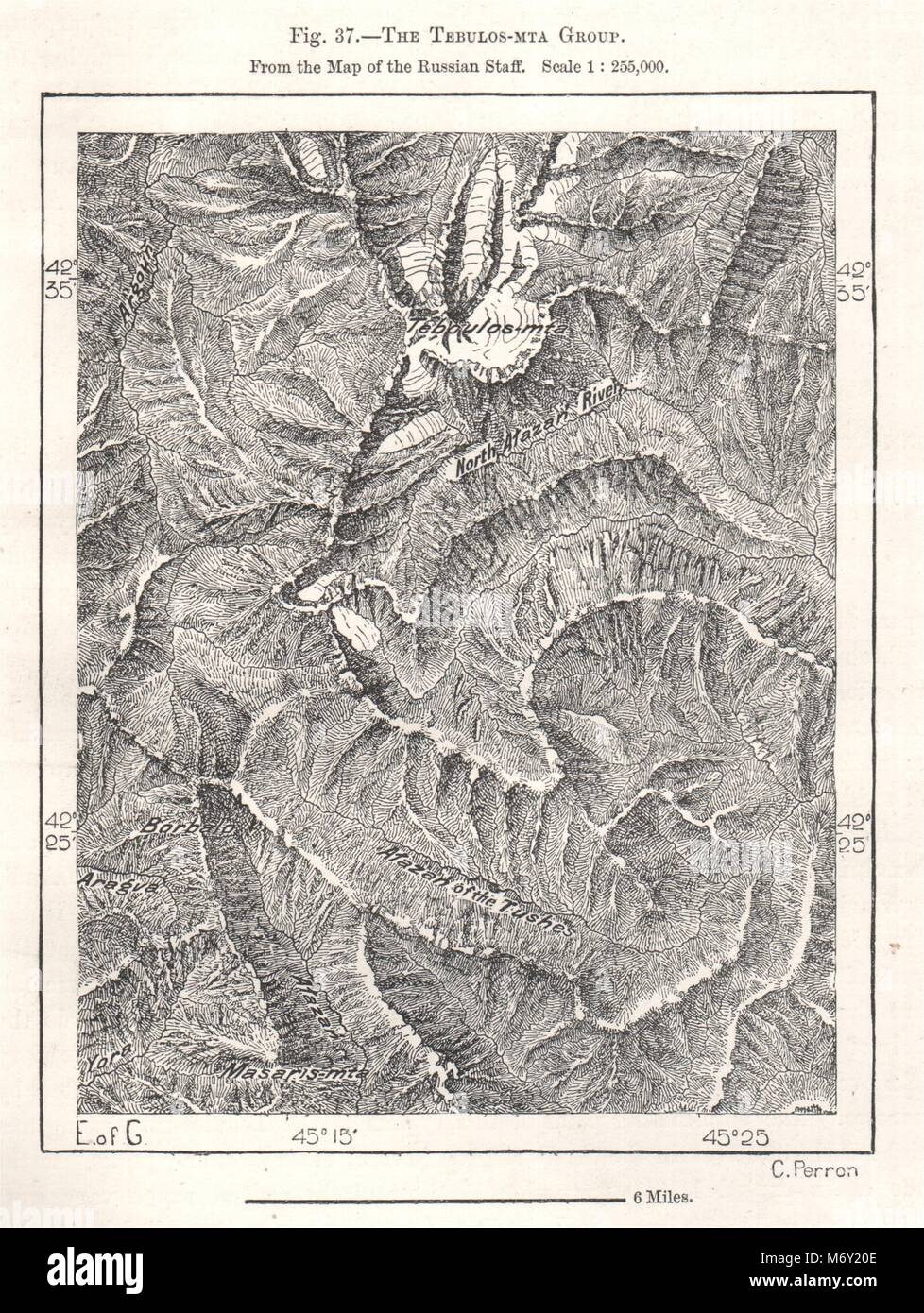 Le Groupe Tebulosmta. La Géorgie. Croquis 1885 ancienne carte plan ...