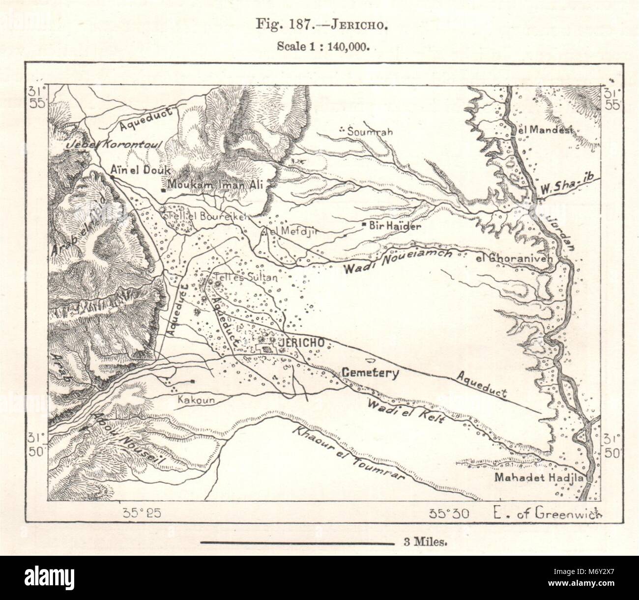 Jéricho et ses environs. La Palestine. Croquis 1885 ancienne carte plan ...