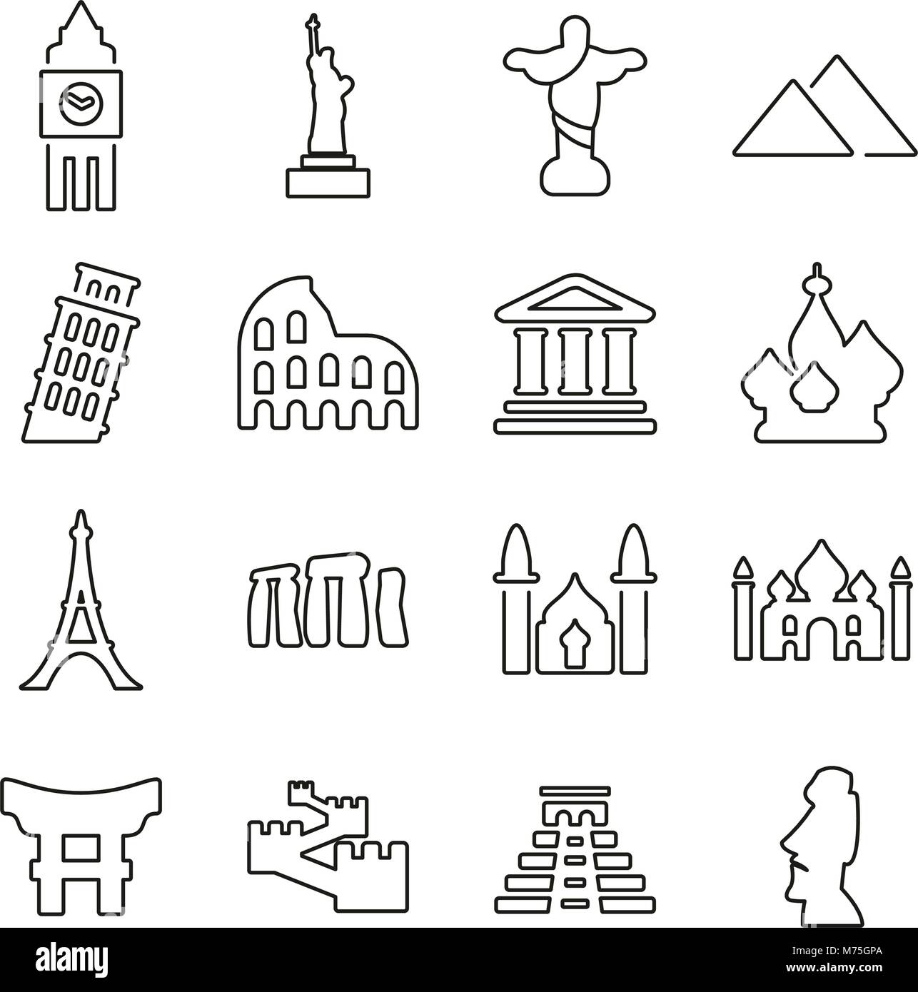 Monuments de la icônes fine ligne Vector Illustration Set Image ...