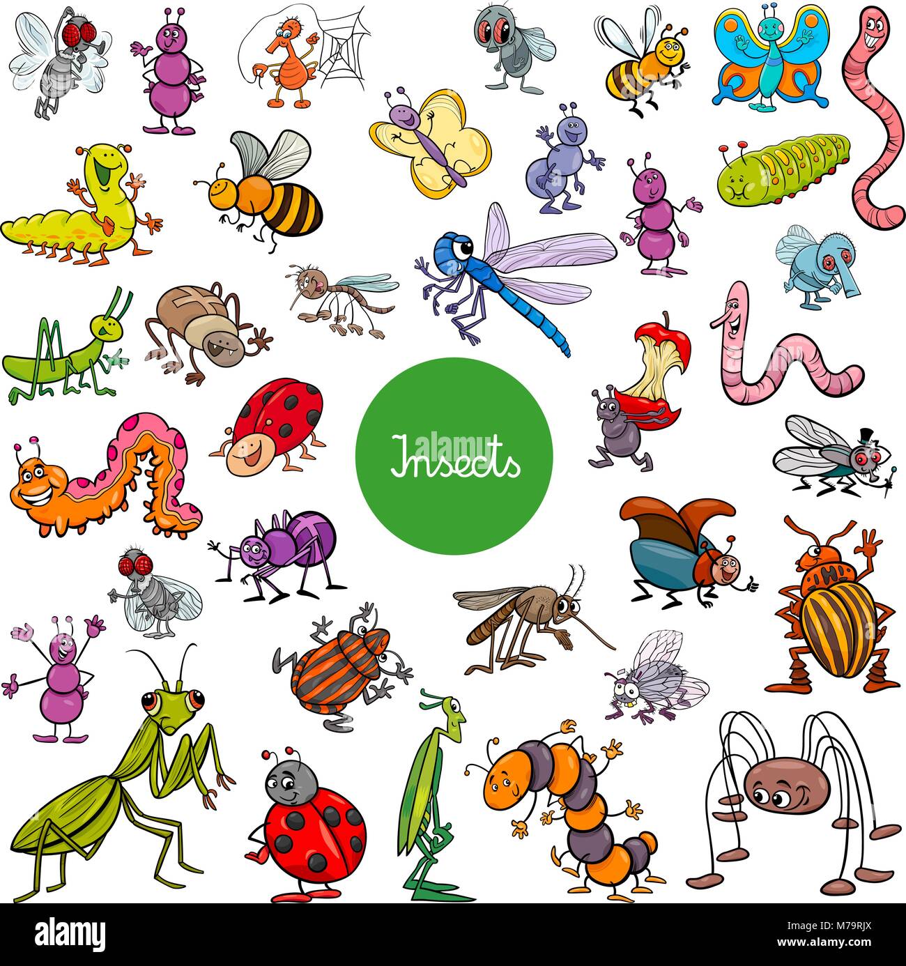 Cartoon Illustration de personnages animaux Insectes Grand ensemble ...
