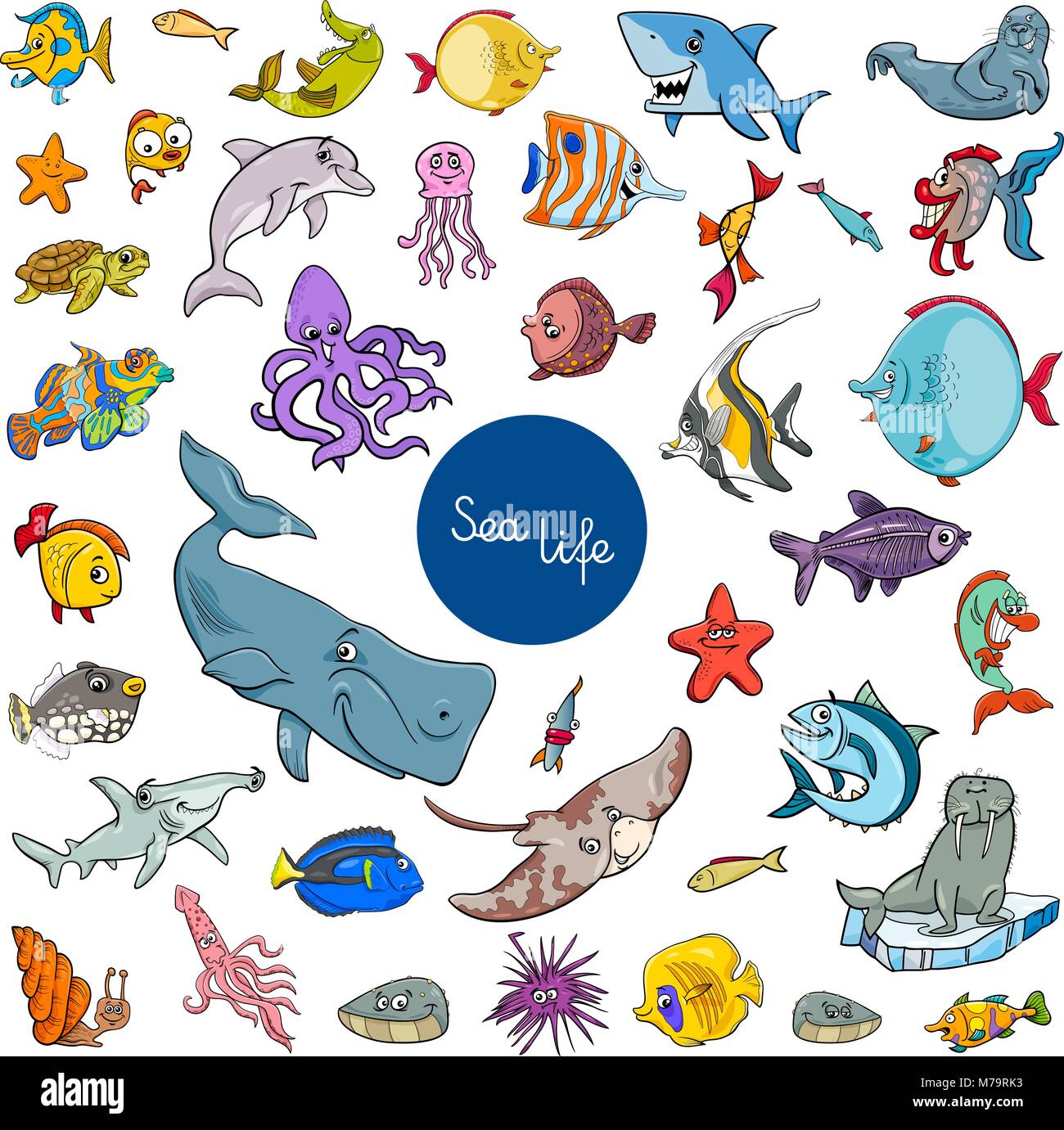 Cartoon Illustration de la vie de la mer Grande Collection Caractères ...