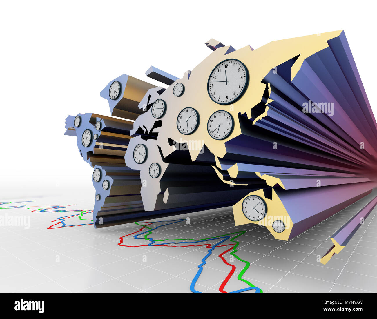 La finance mondiale, carte du monde et de l'heure Photo Stock - Alamy