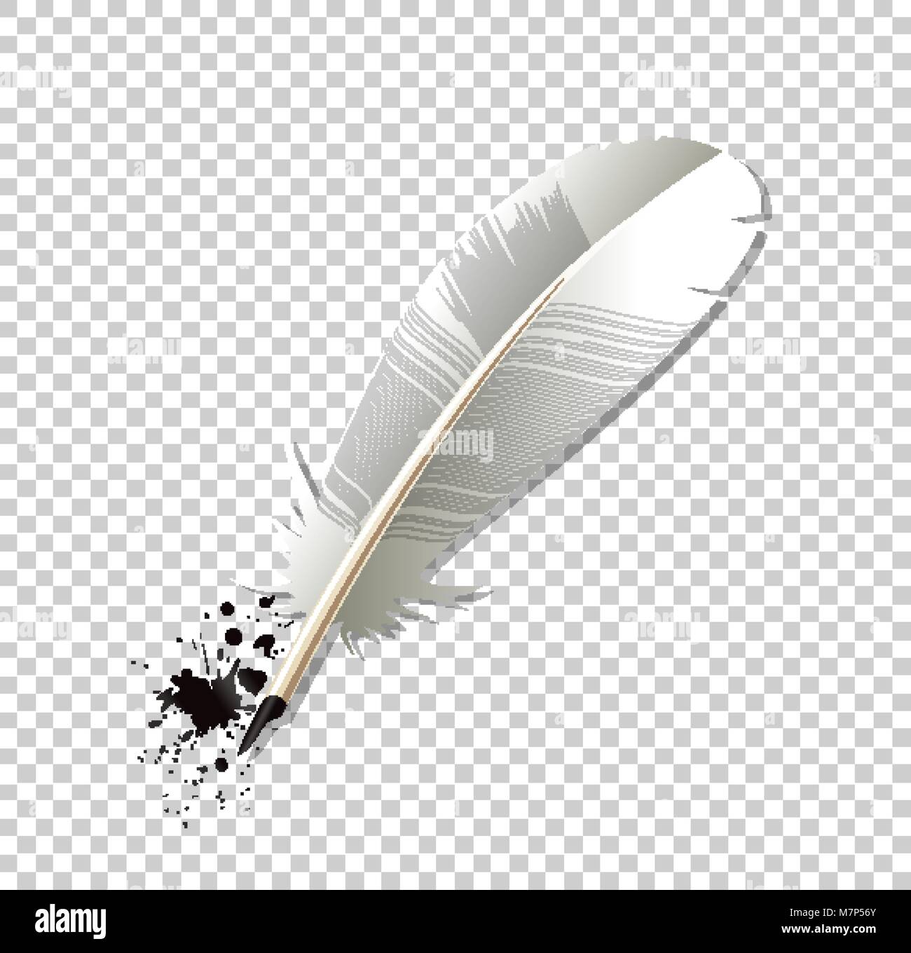 Plume d'encre réaliste blanc plume et encre splatter isolé sur fond ...