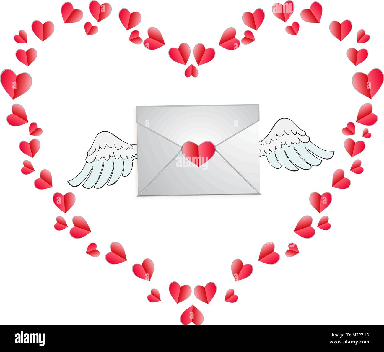Vector Illustration Denveloppe Avec Timbre Coeur Et Ailes Dange Blanc