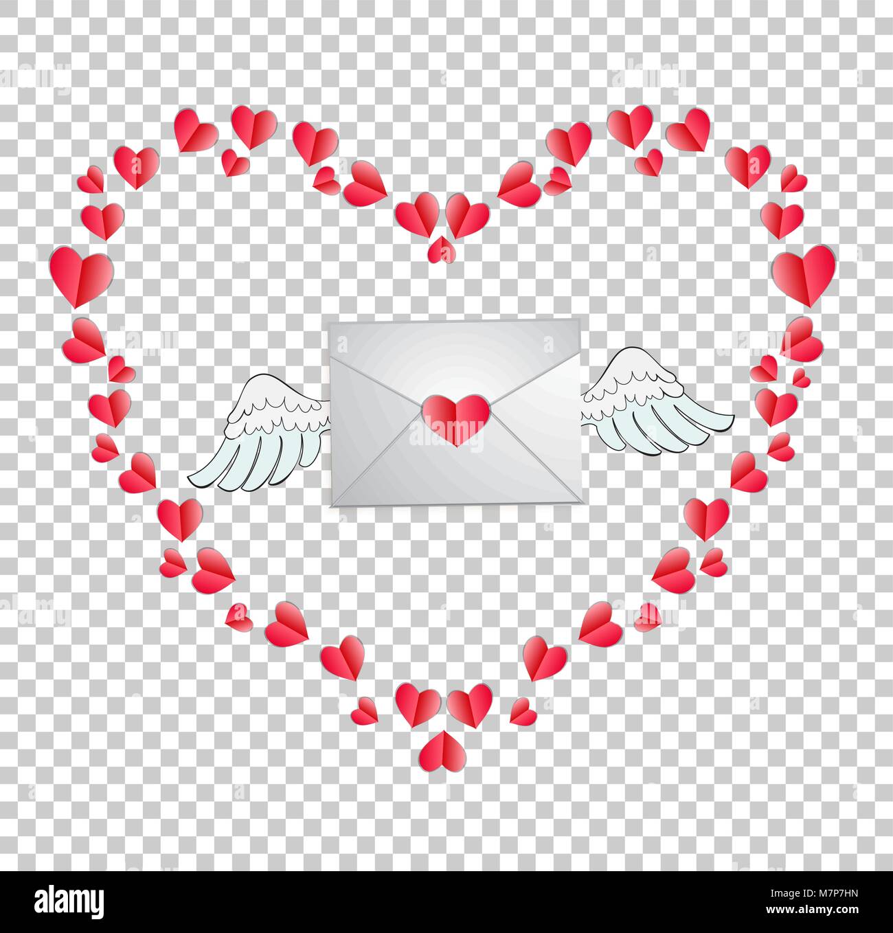 Vector Illustration Denveloppe Avec Timbre Coeur Et Ailes Dange Blanc