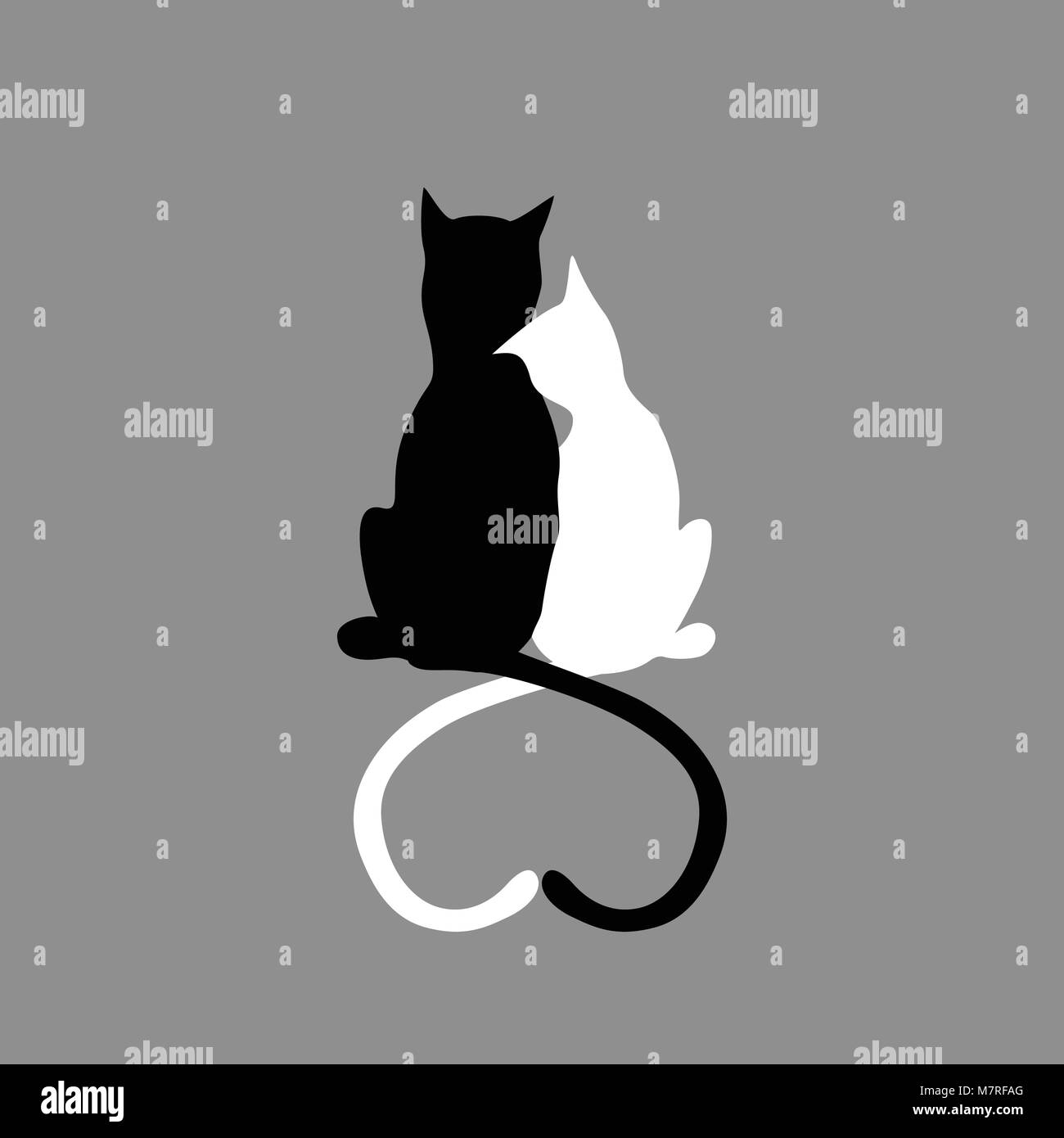 Silhouette de chat couple in love avec coeur de la forme de la queue ...