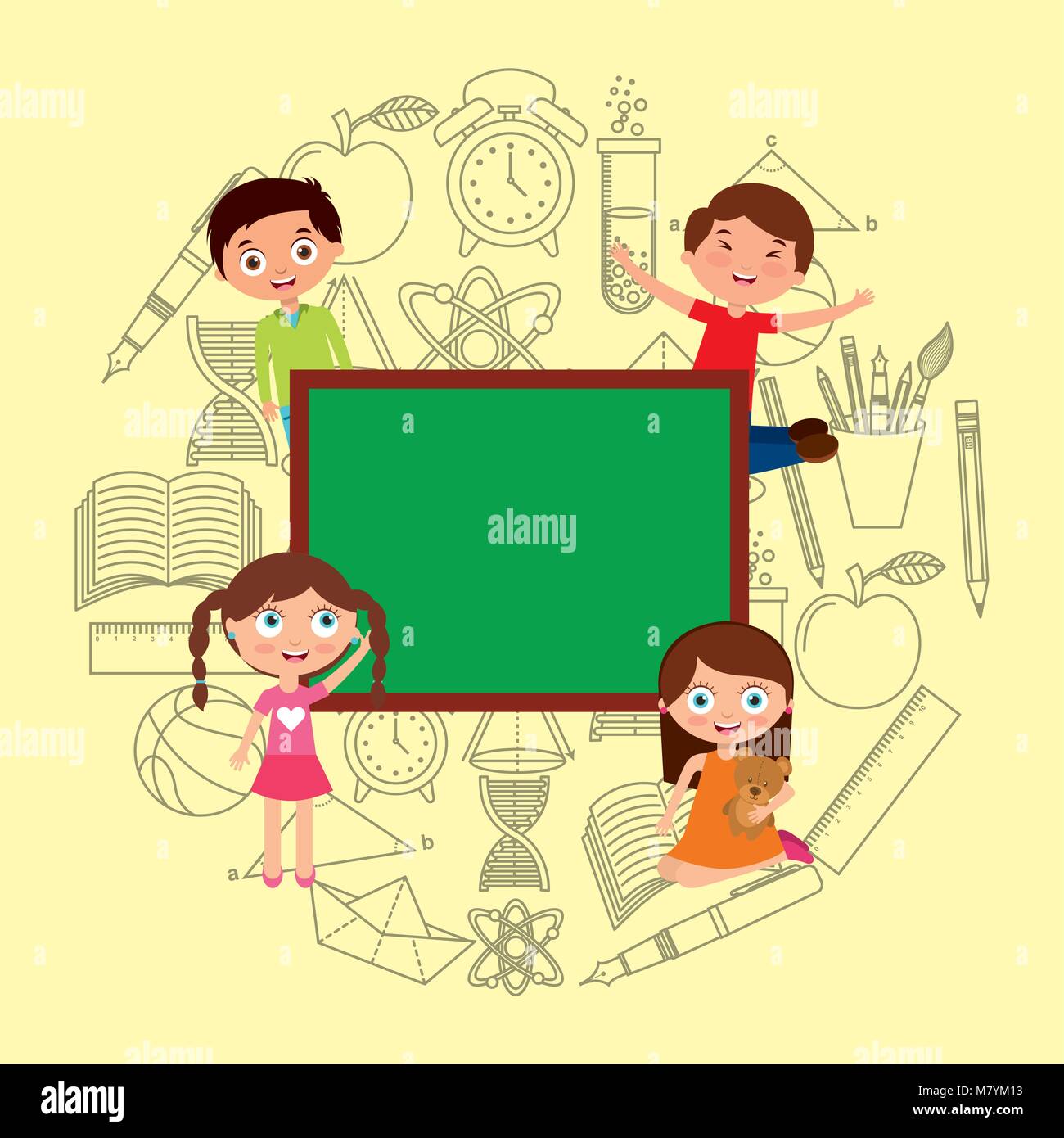 Cartoon boy chalkboard teaching class Banque d'images vectorielles - Alamy