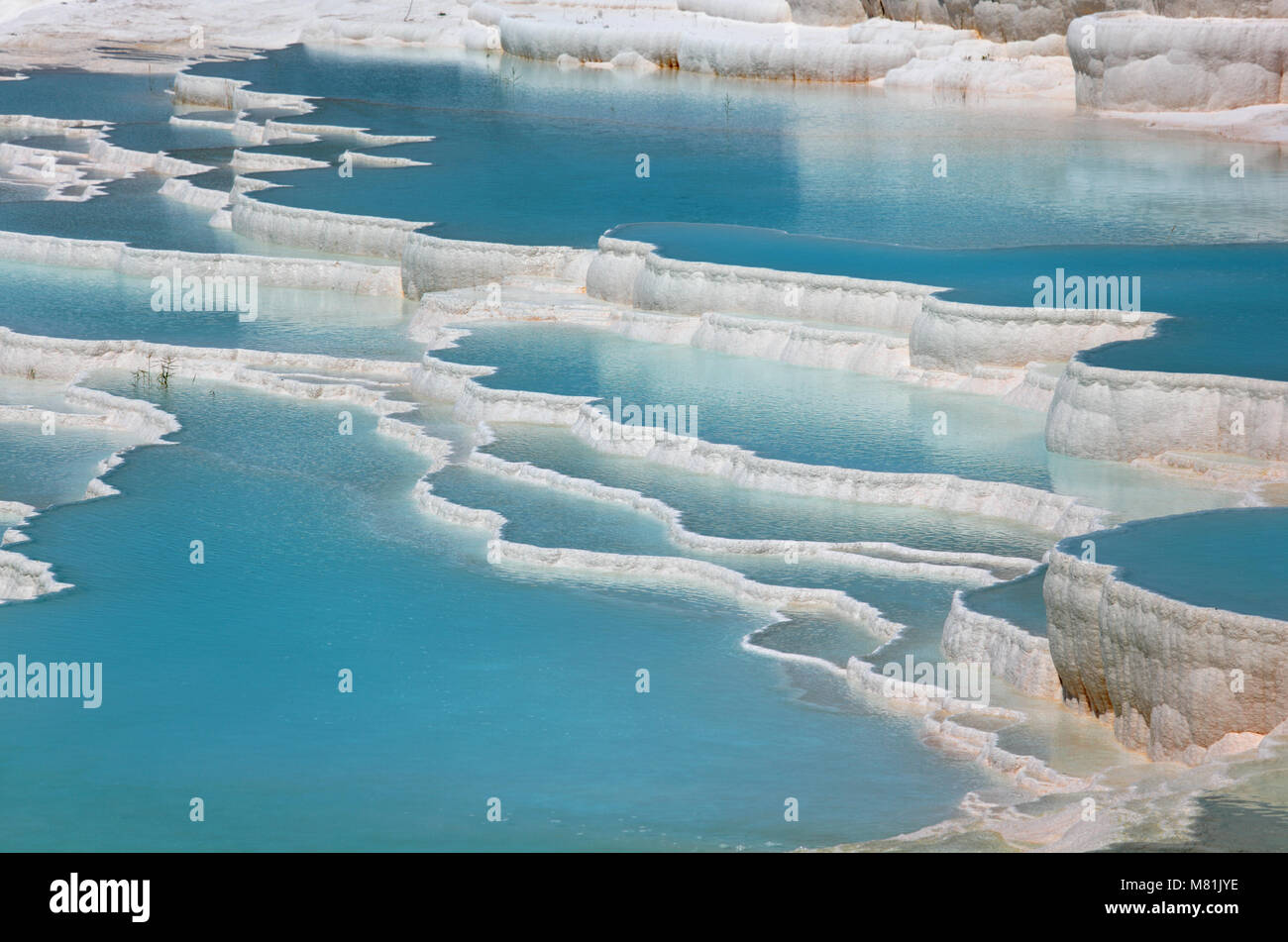 L'eau dans les terrasses en travertin de Pamukkale, Turquie Photo Stock ...