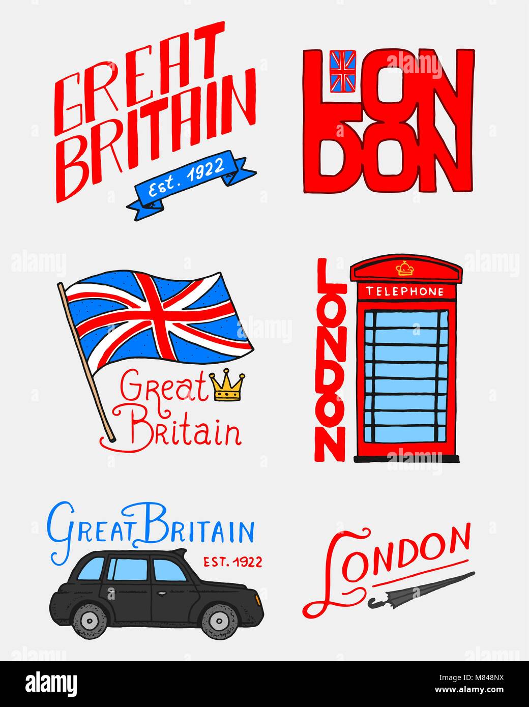 Logo britannique, symboles, insignes ou emblèmes, timbres, architecture ...