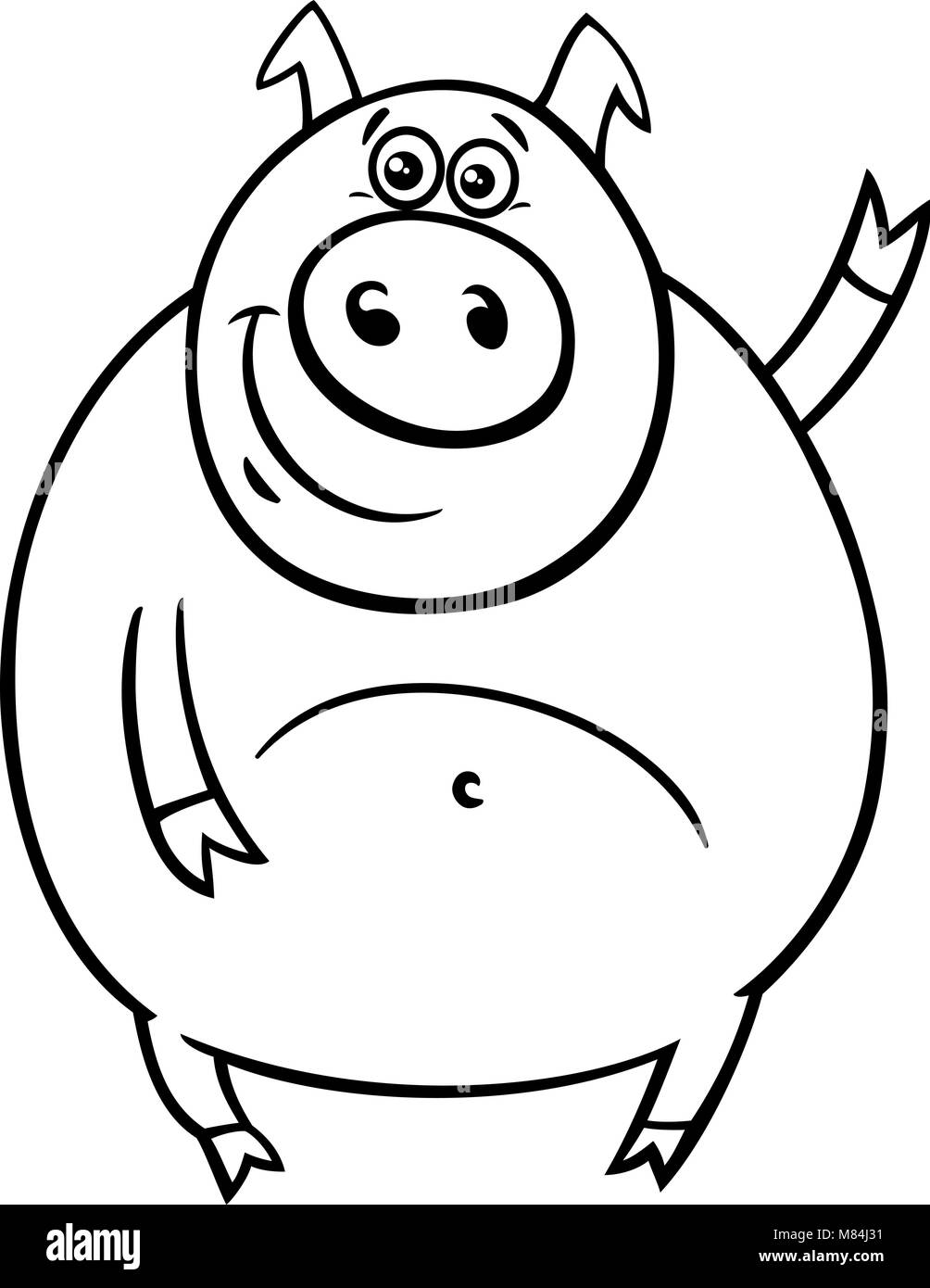 Cartoon noir et blanc Illustration de Funny Farm Animal Goret cochon ou ...