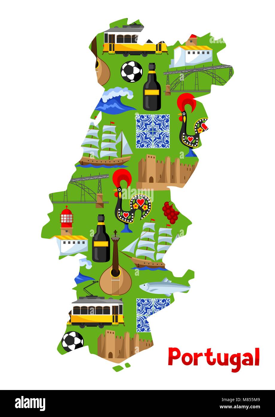 Carte du Portugal. National portugais symboles traditionnels et d ...