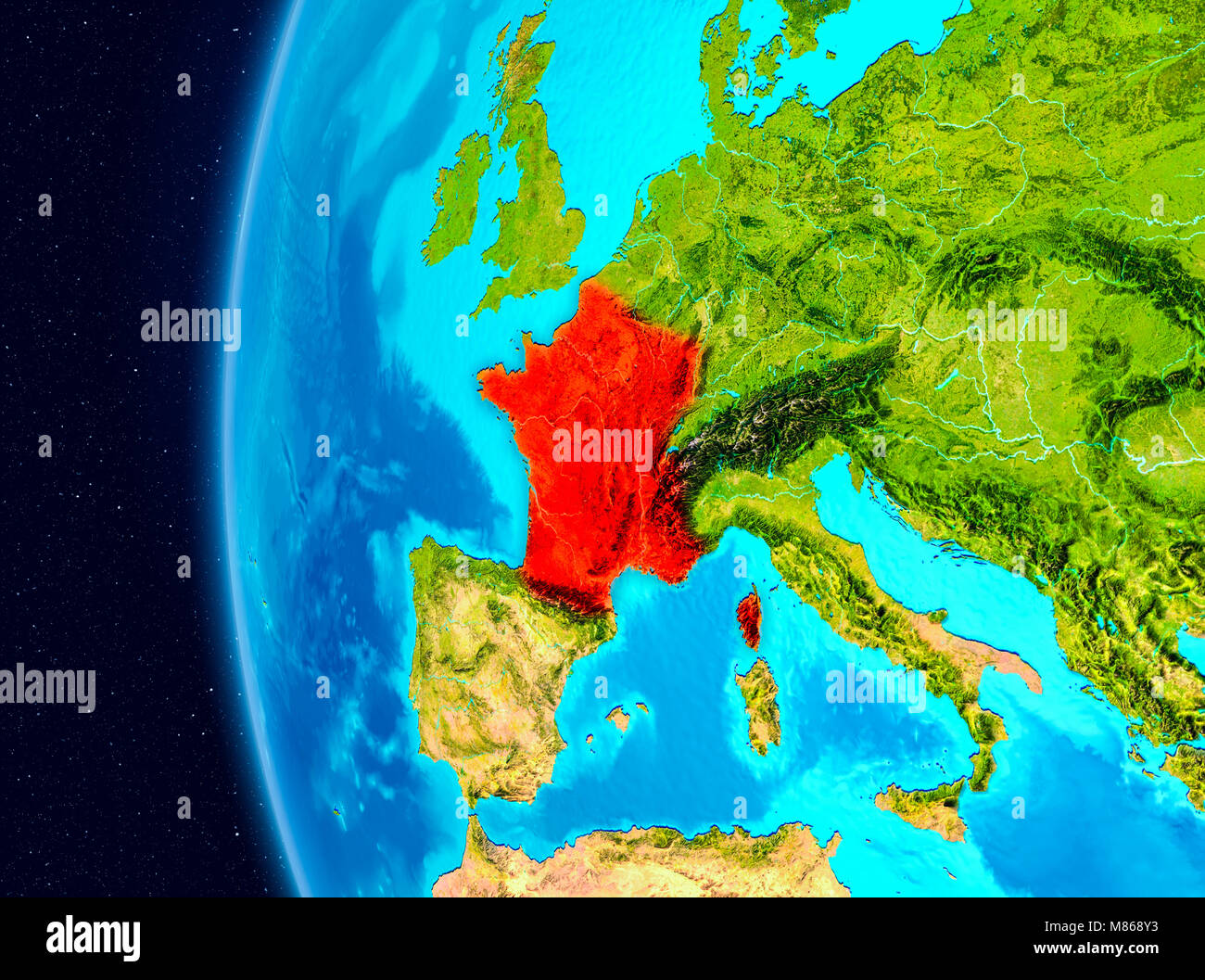 Illustration de la France vu depuis l'orbite de la terre sur la planète ...