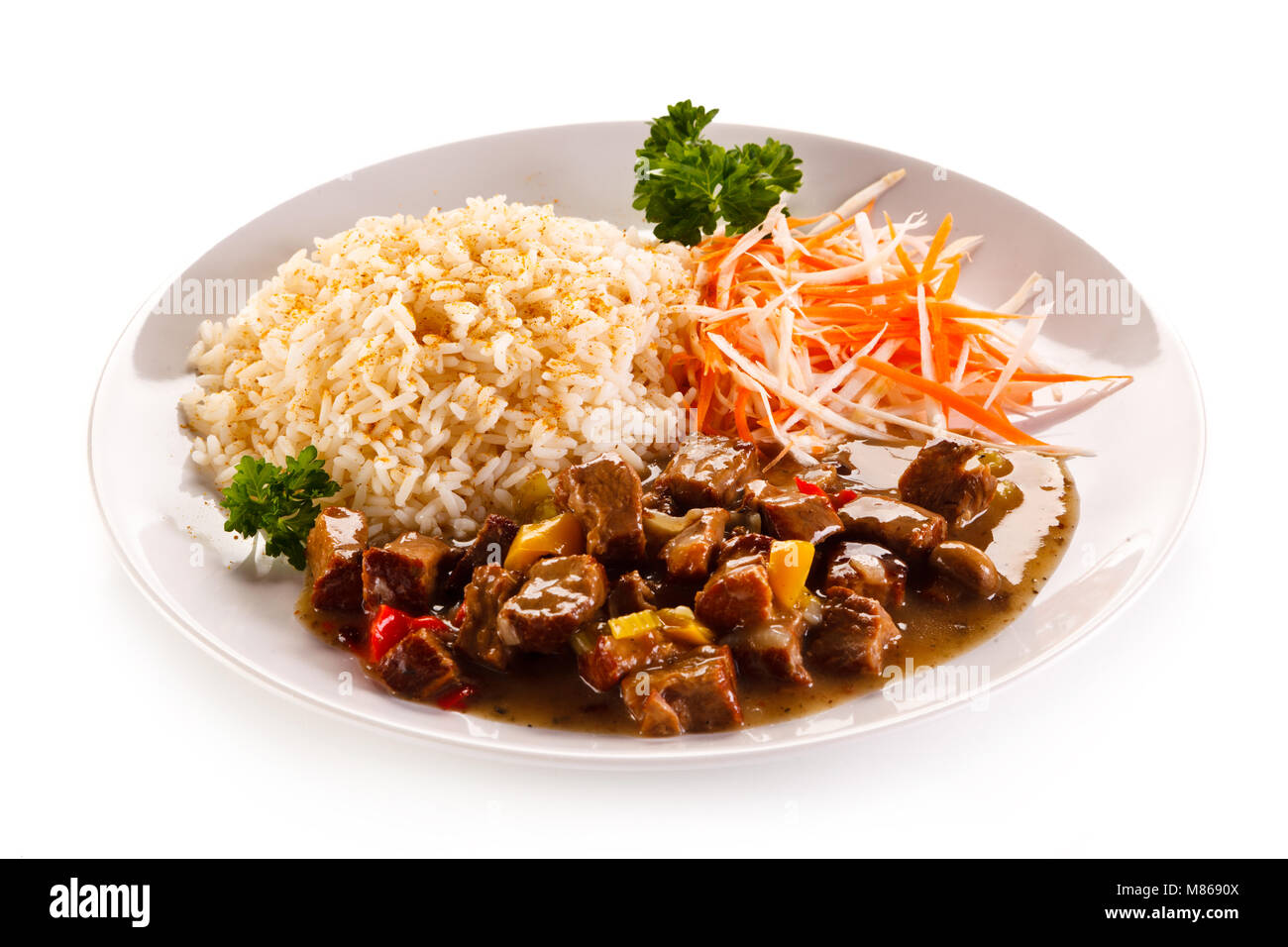 Assiette avec riz et viande Banque d'images détourées - Alamy