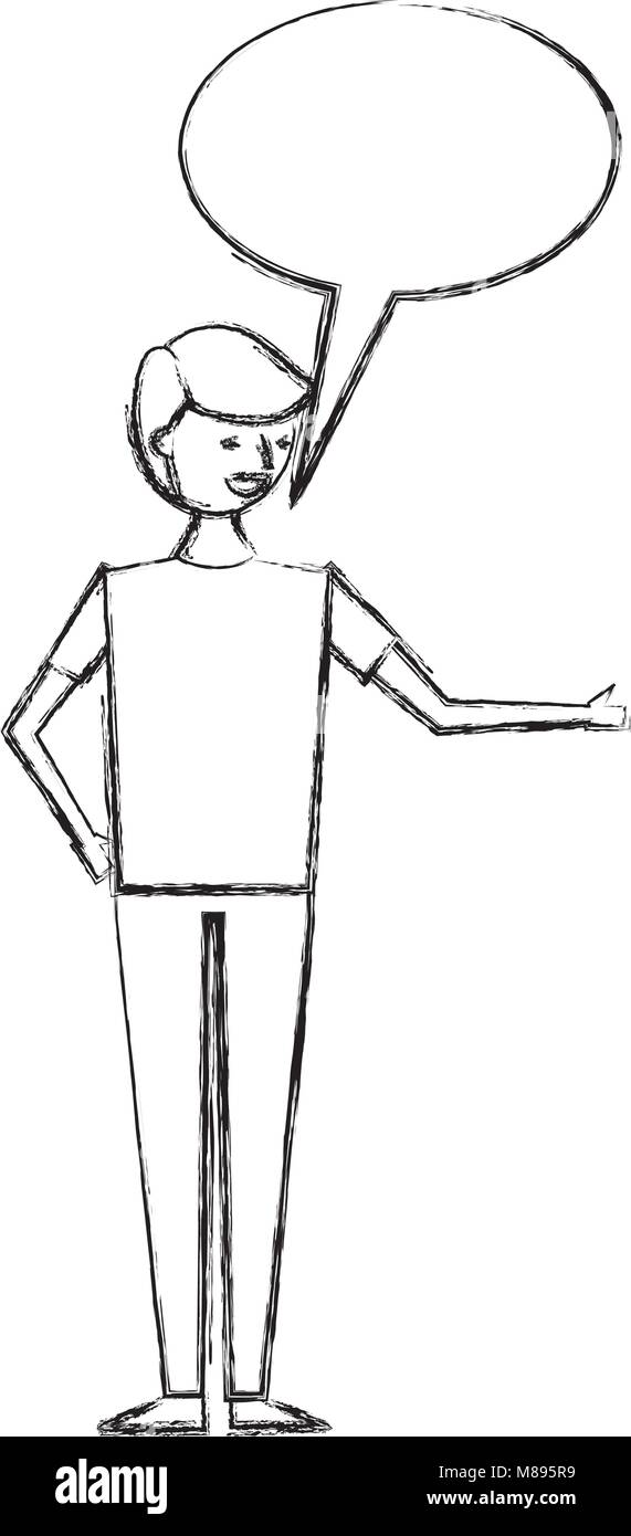 Les jeunes mâle homme avec speech bubble talk design croquis d ...