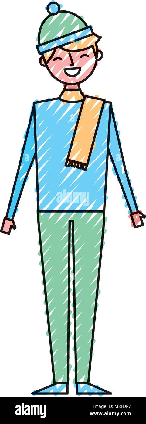 Homme heureux mâle dans le caractère chaleureux des tenues de dessin d ...