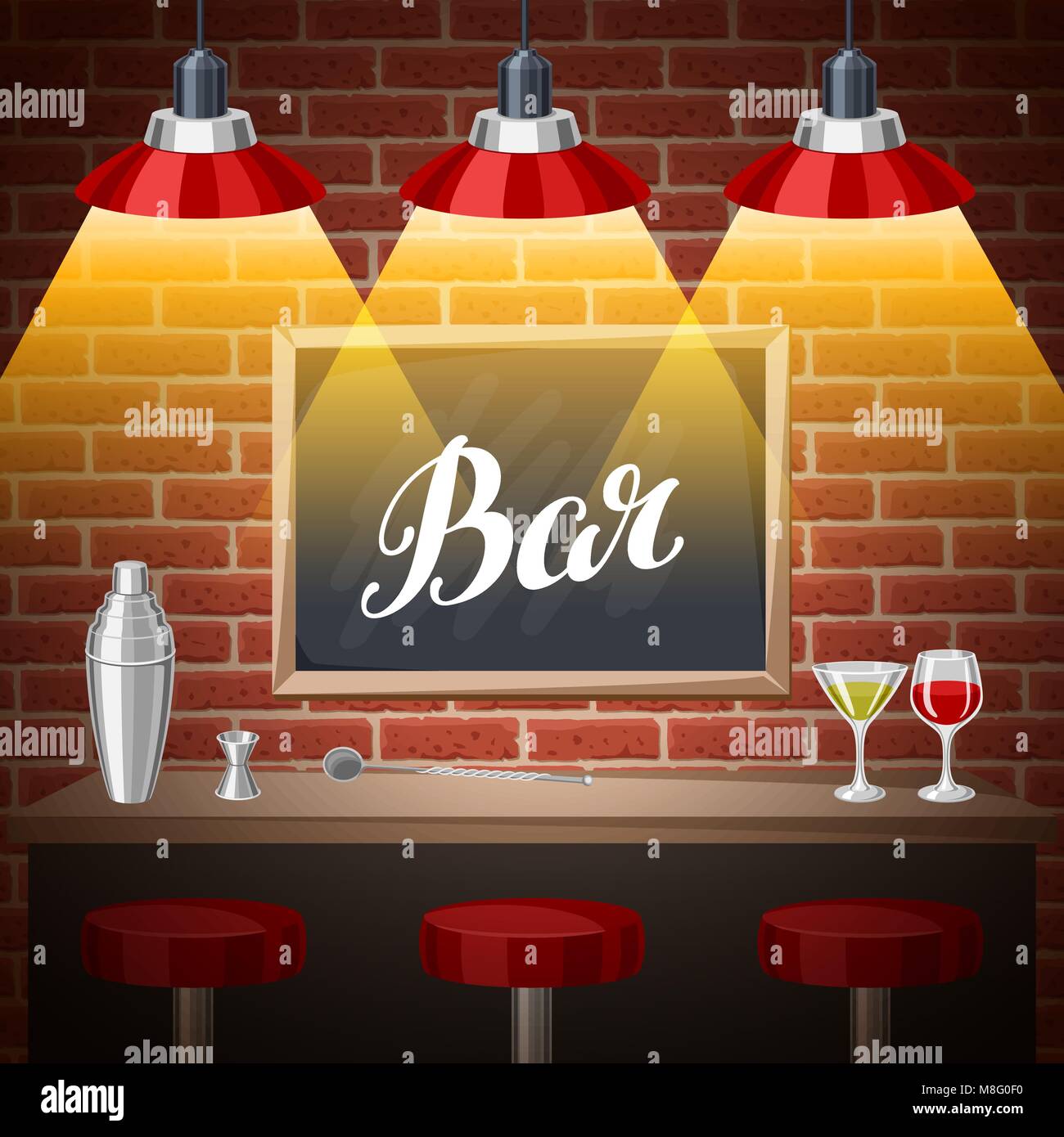 Comptoir du bar dans un pub ou une boîte de nuit. Illustration de l ...