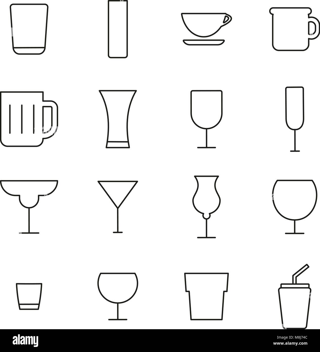 Verre ou verres icônes fine ligne Vector Illustration Set Image ...