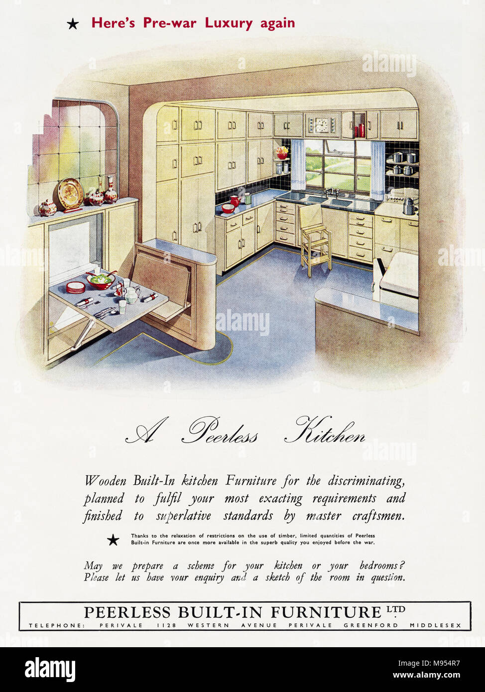 1950 old vintage original Peerless publicitaire d'une cuisine équipée ...