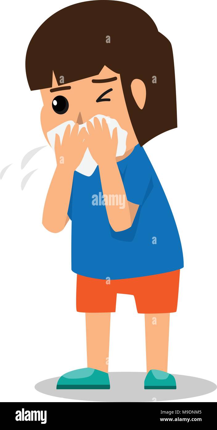 Kid fille tousser parce malade et la fièvre. les soins de personnage ...