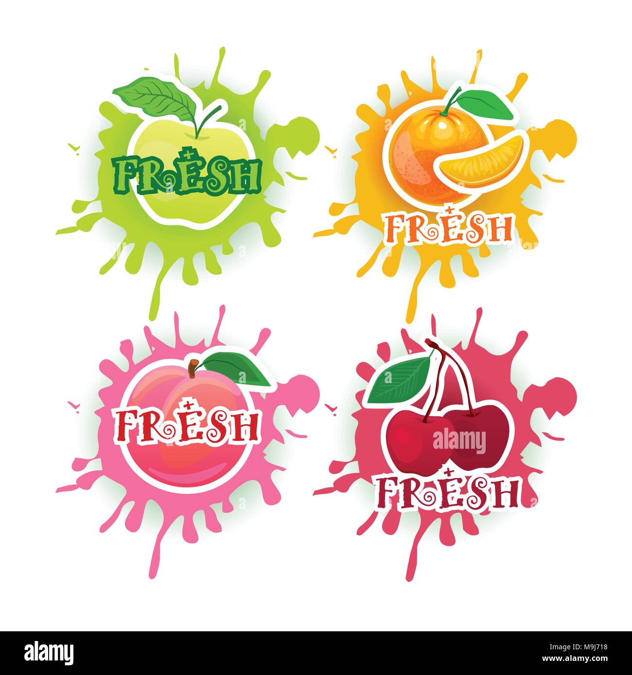 Ensemble de jus frais Fruits Logo sur fond de peinture Splash Concept ...