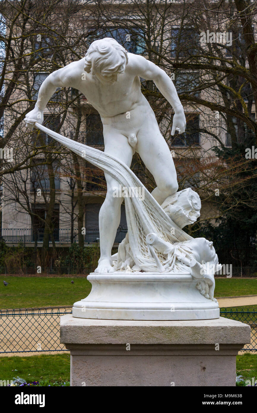 Statue par Léon-Eugène Longepied (Fisherman relève la tête d'Orphée ...