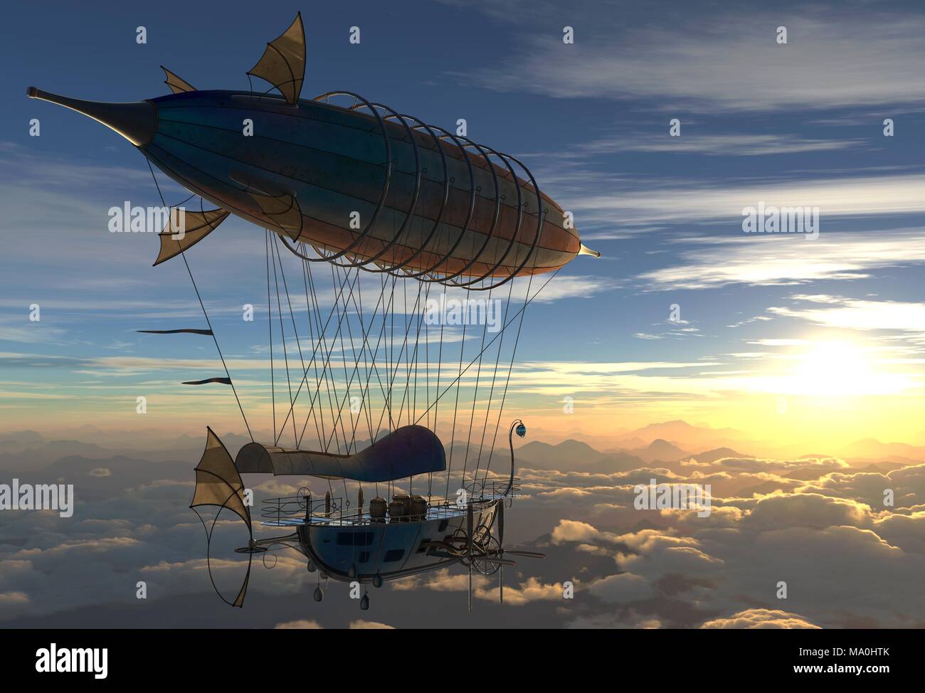 3D illustration Fantasy ballon dirigeable Zeppelin airship Photo Stock ...