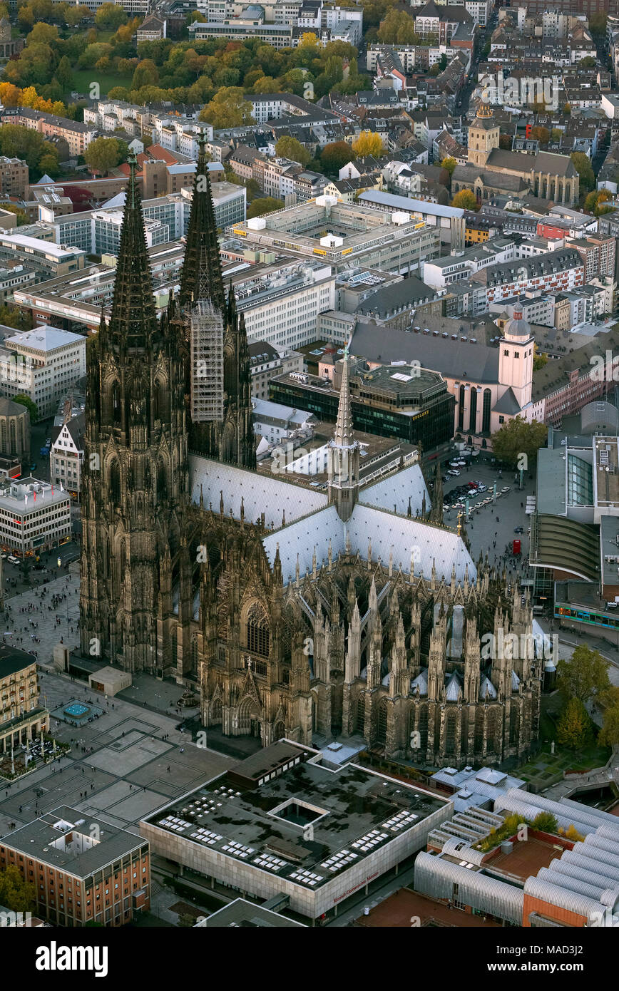 Vue aérienne, la cathédrale de Cologne, la cathédrale Saint-Pierre ...