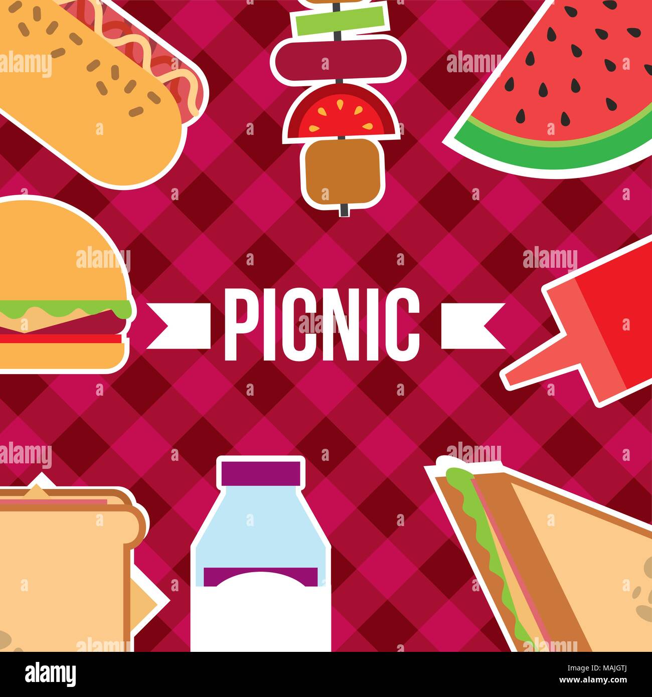 Poster pique-nique Sandwich kebab burger fruits Aliments vector ...