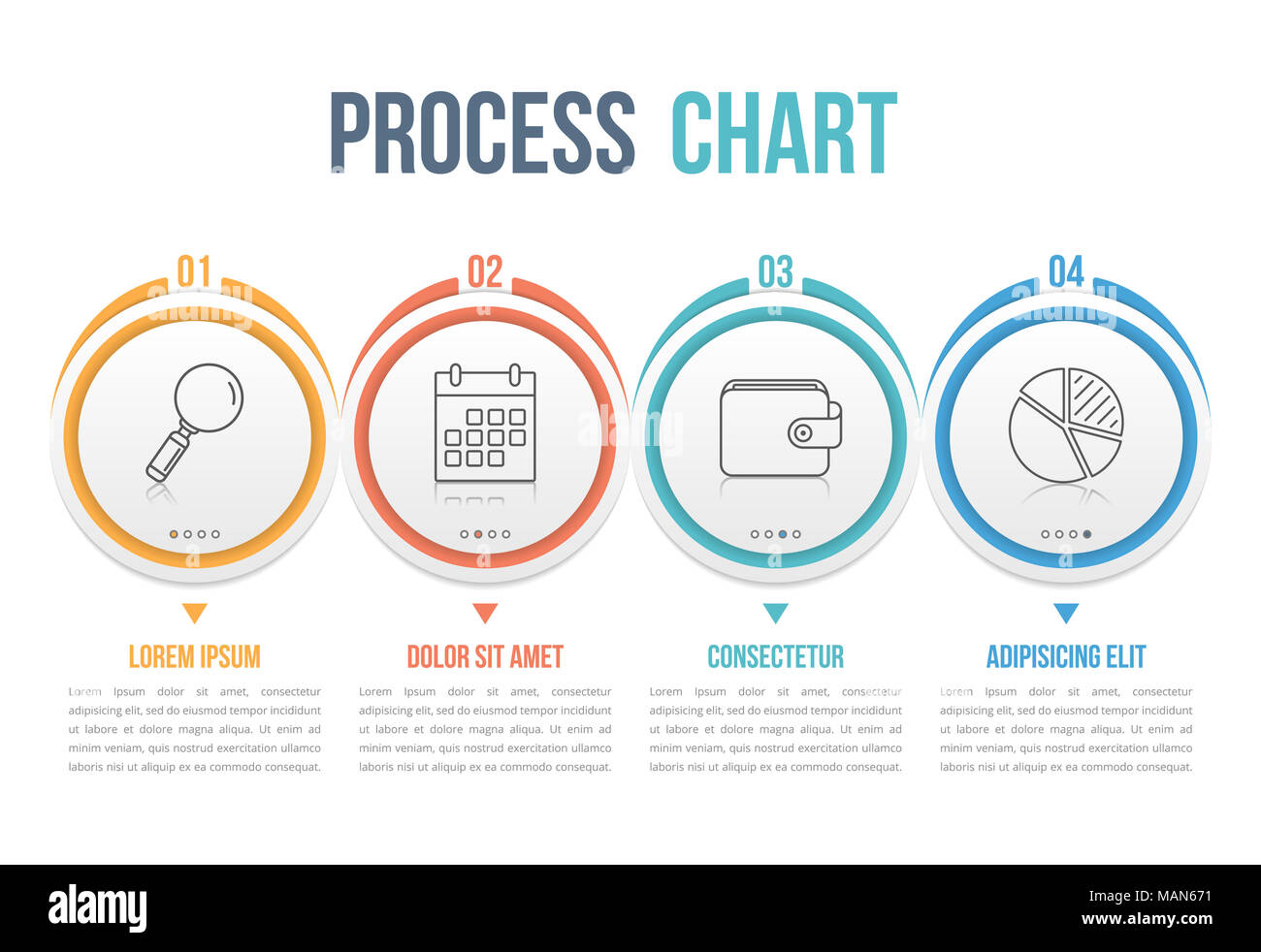 Tableau du processus, quatre étapes infographie, eps10 vector ...