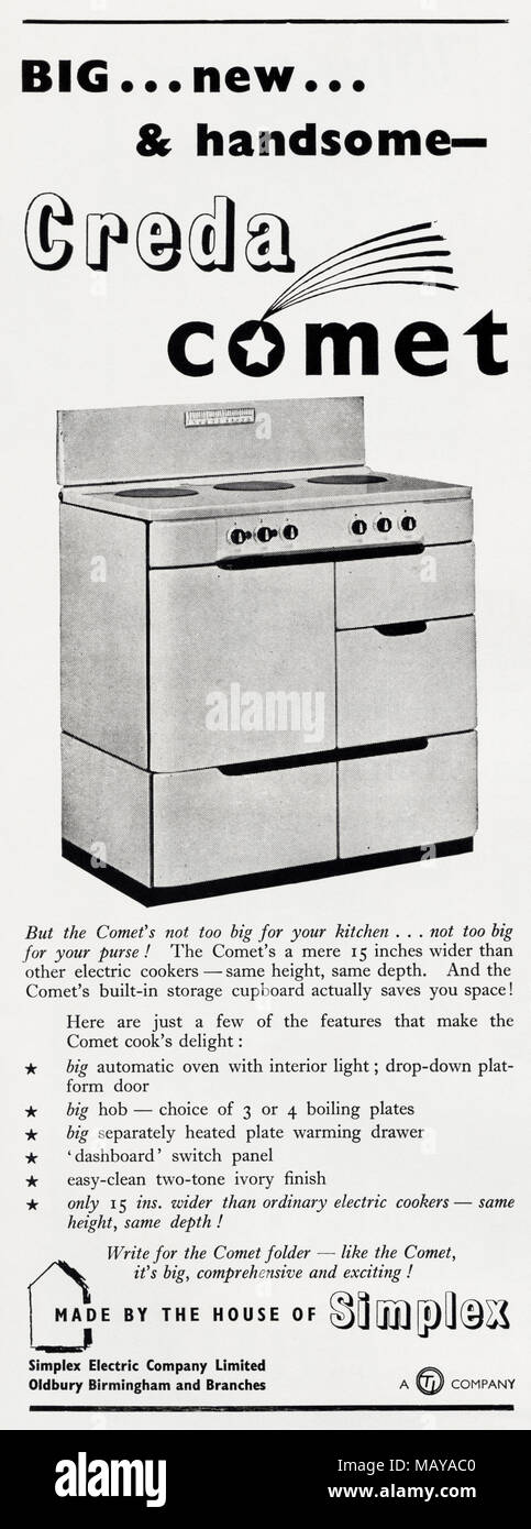 1950 old vintage original publicité Publicité cuisine cuisinière Creda ...