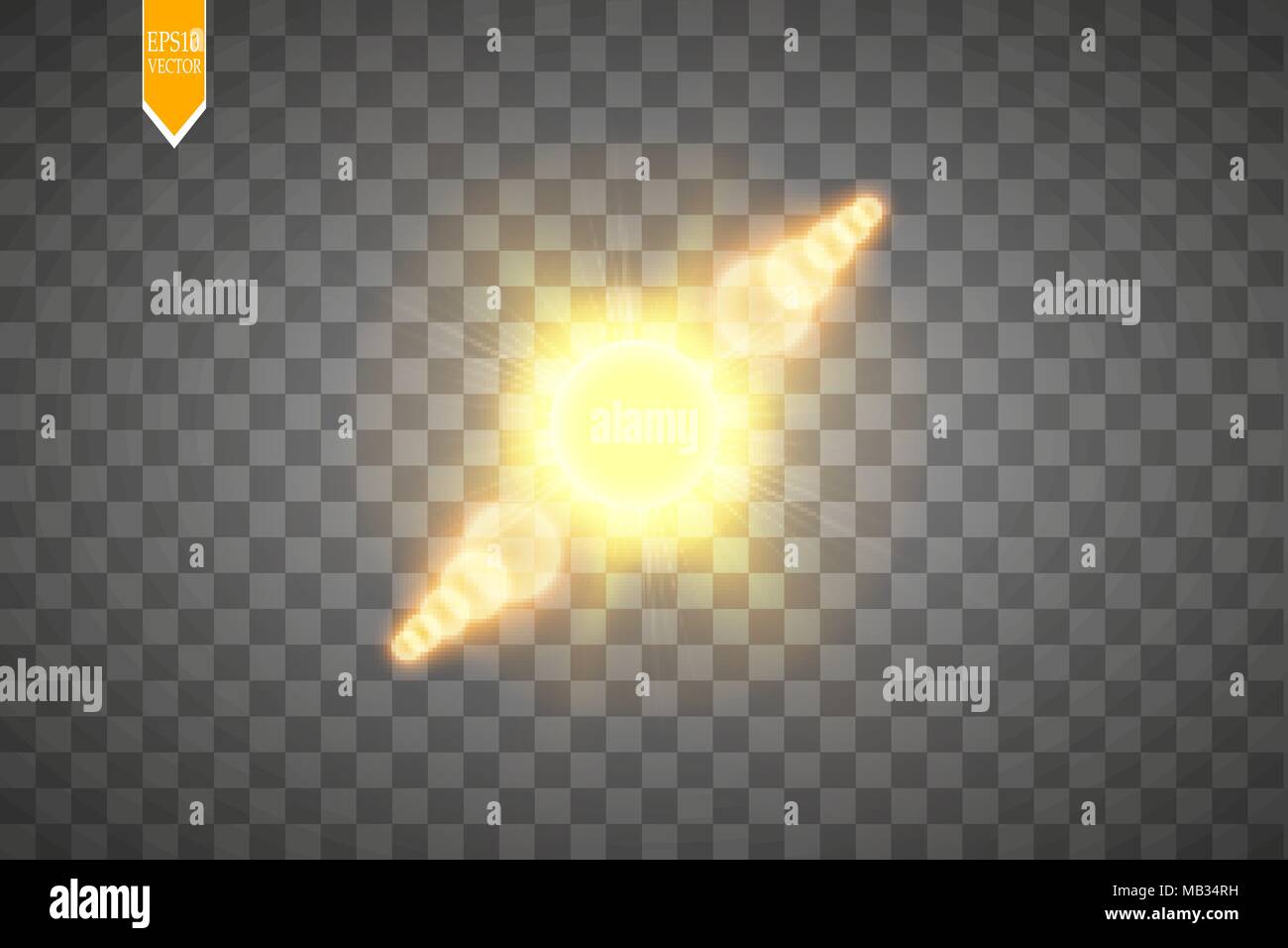 Effet lens flare isolé sur fond transparent. Golden glow lampe de l ...