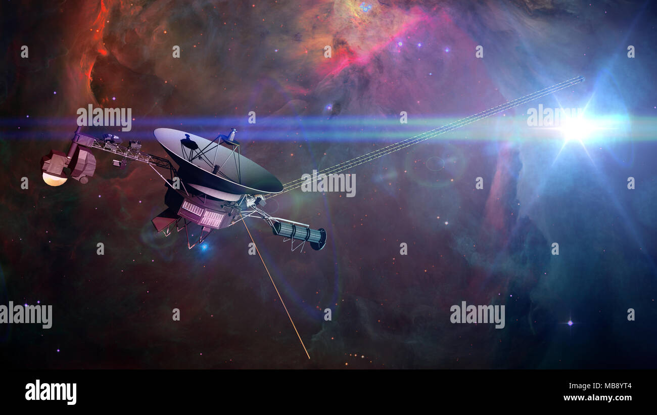 Voyager en face d'une nébuleuse dans l'espace profond (3d illustration ...