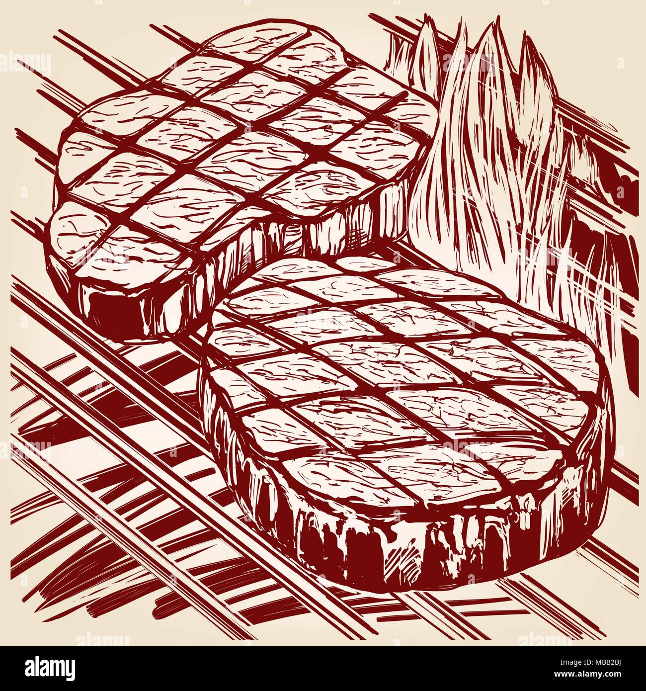 La viande de l'alimentation, le steak grillé rôti, hand drawn vector ...