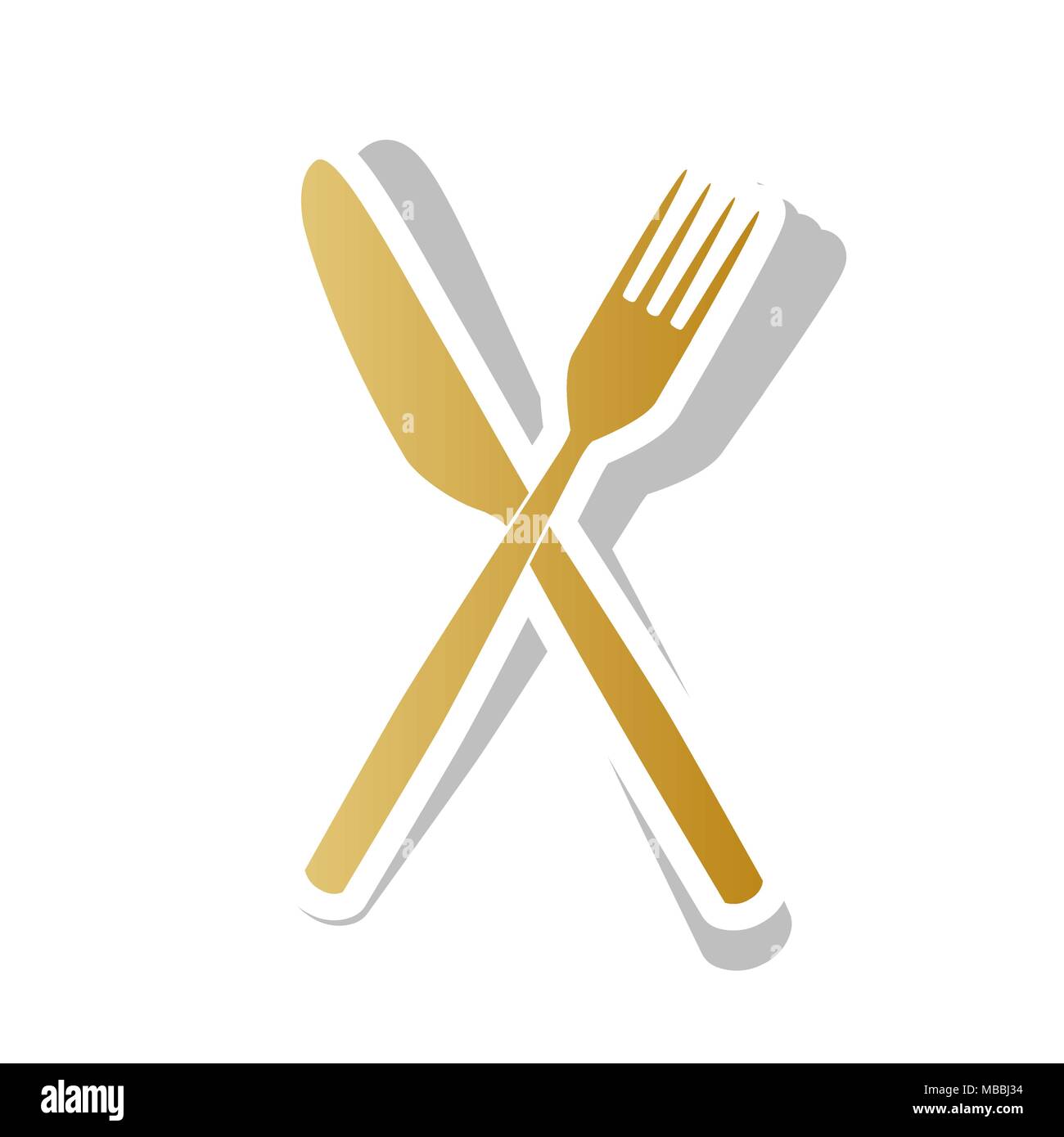 Fourchette et couteau signe. Vecteur. L'icône de dégradé d'or blanc ...