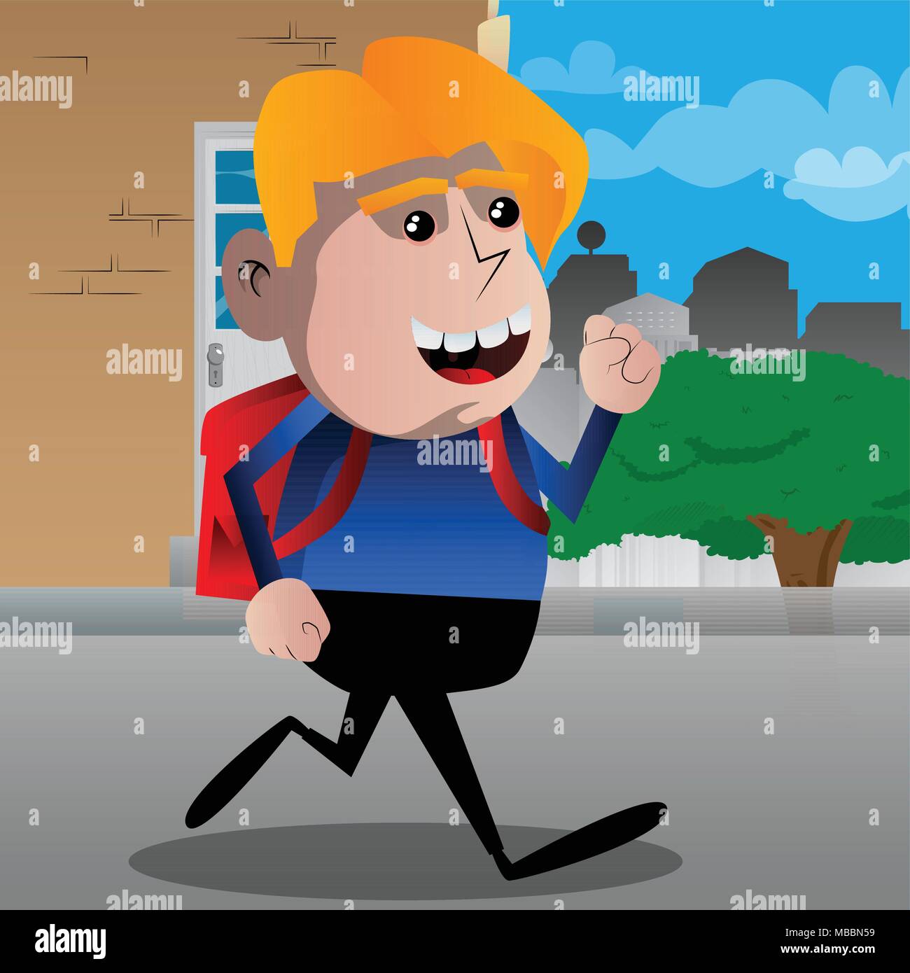 Education cartoon boy walking back Banque d'images vectorielles - Alamy